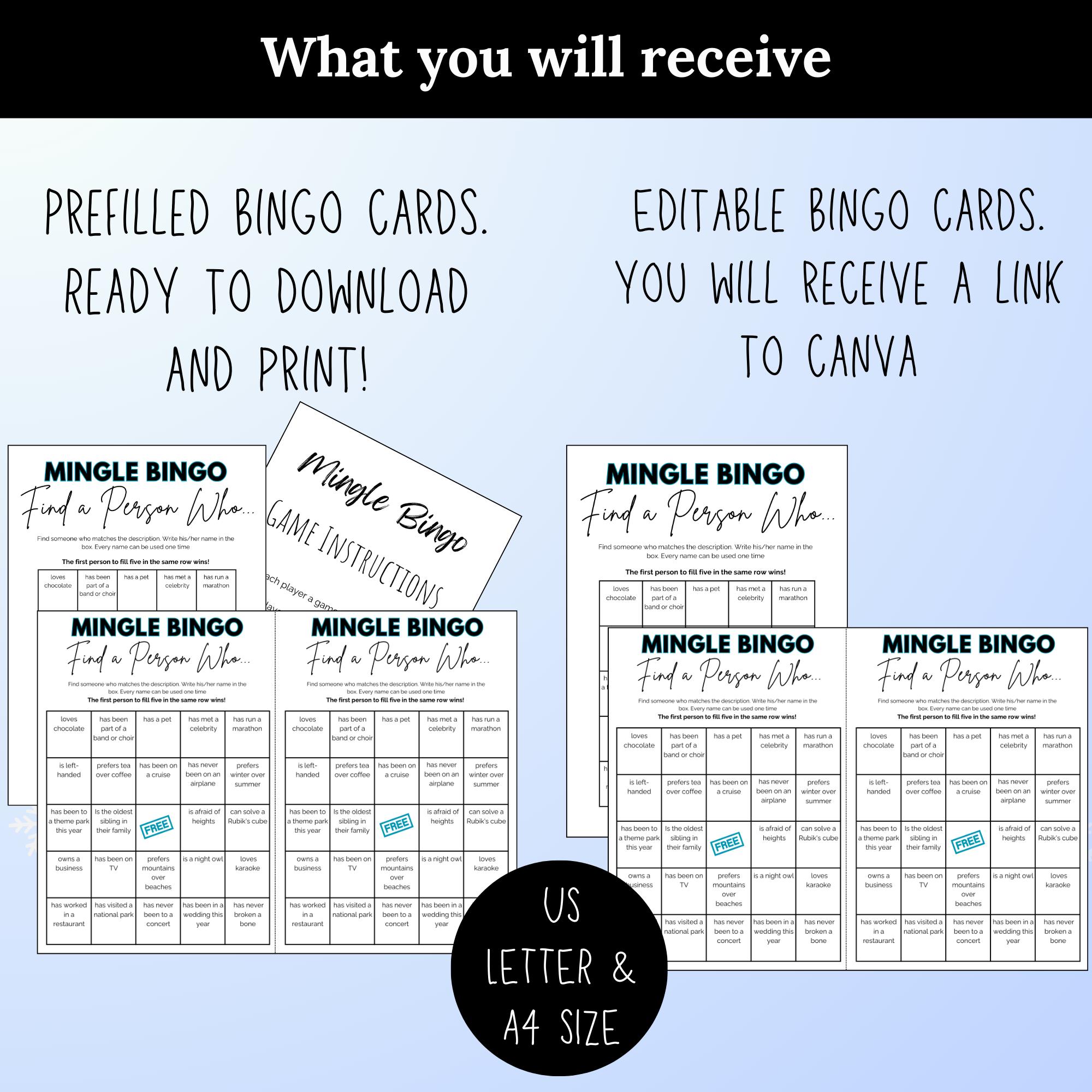 Editable Mix and Mingle Bingo - Printable Ice Breaker Game With Get to ...