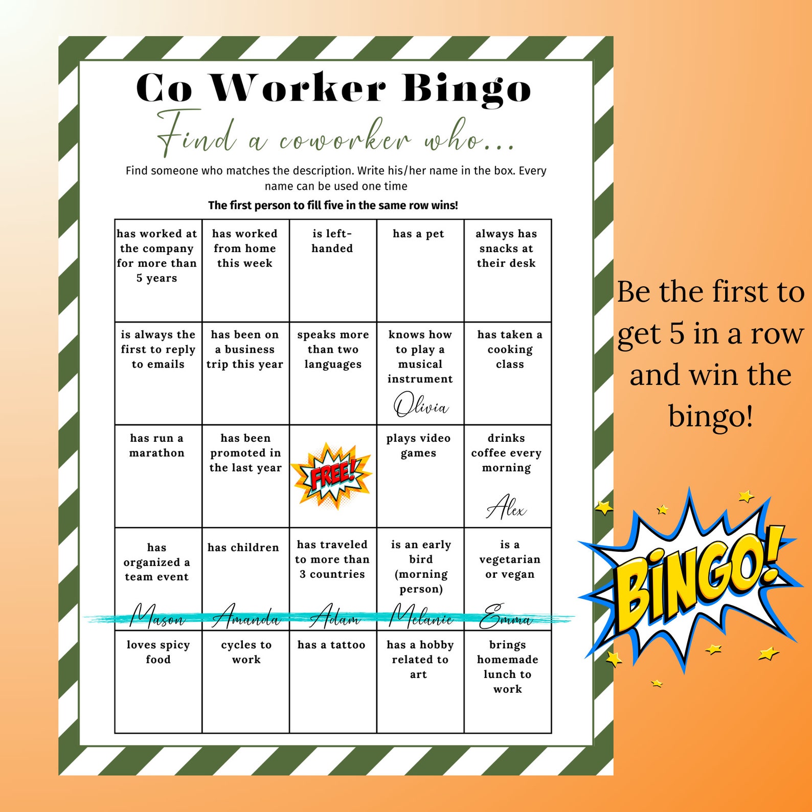 Coworker Bingo, Get to Know You, Employee Bingo, Ice Breaker Bingo ...