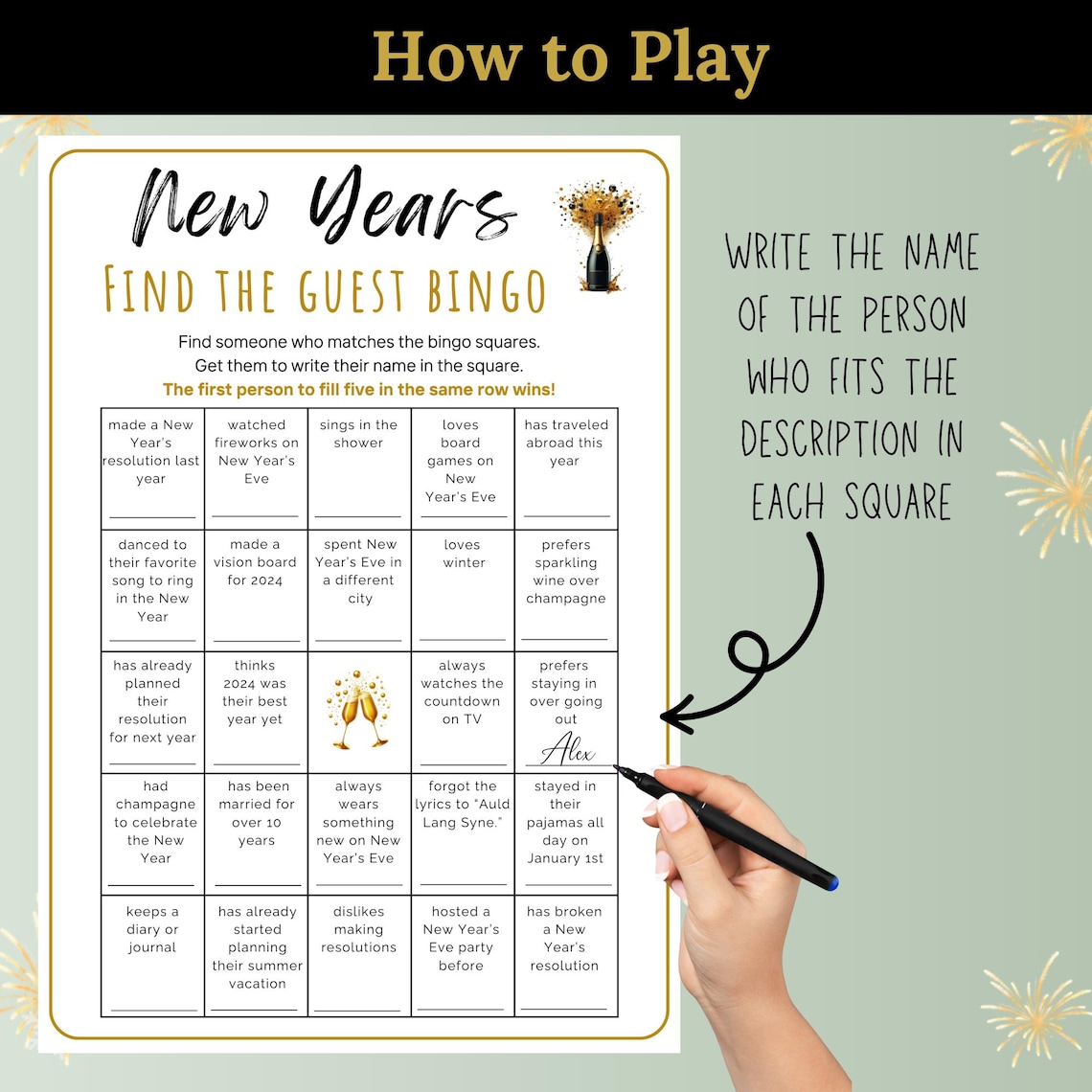 Find the Guest New Years Eve Bingo - Printable and Editable NYE ...