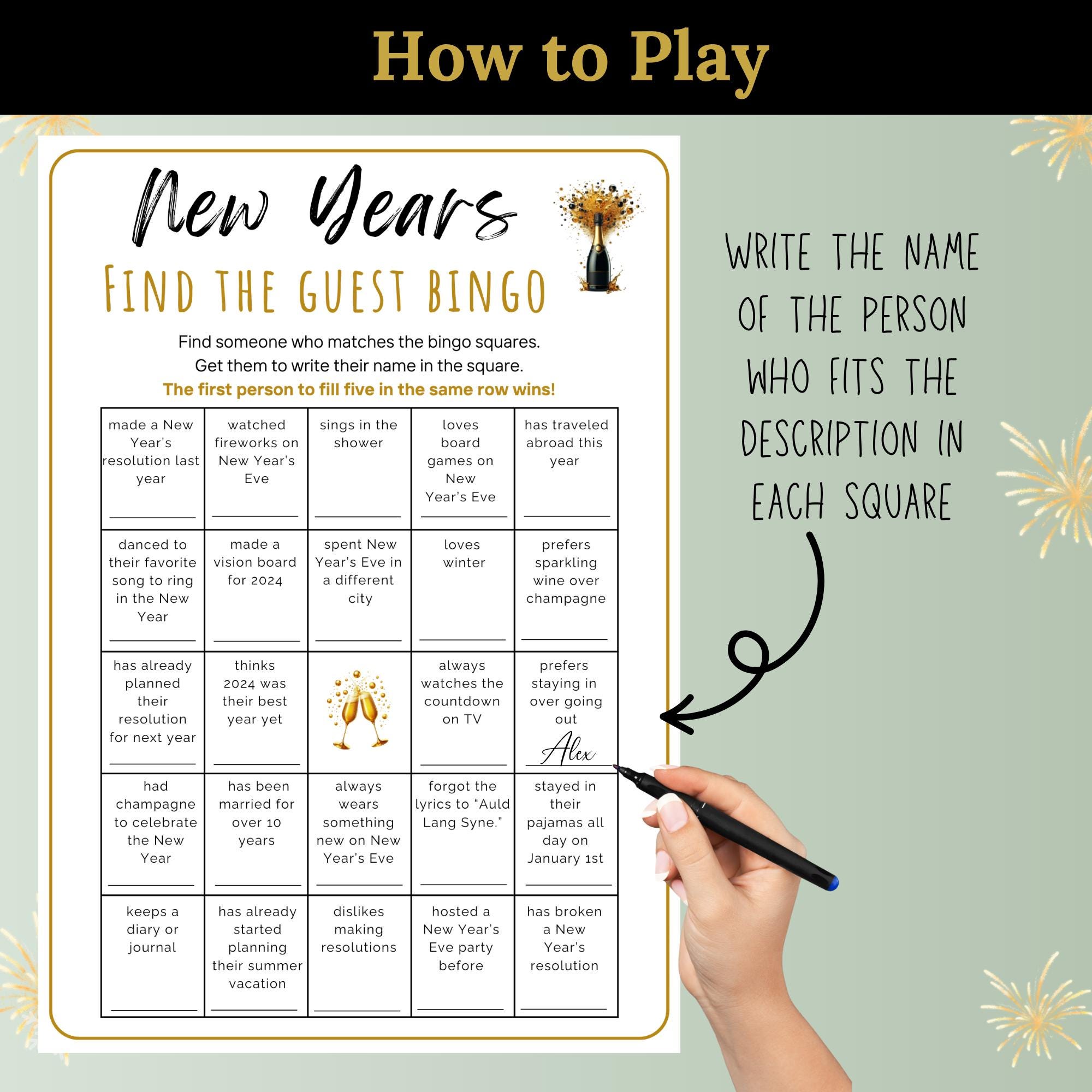 Find the Guest New Years Eve Bingo - Printable and Editable NYE ...