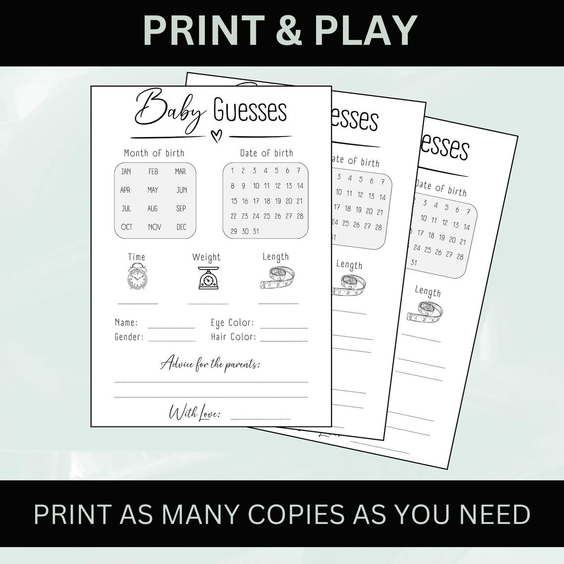 Guess the Due Date and Weight, Baby Shower Game, Guess Baby's Gender ...