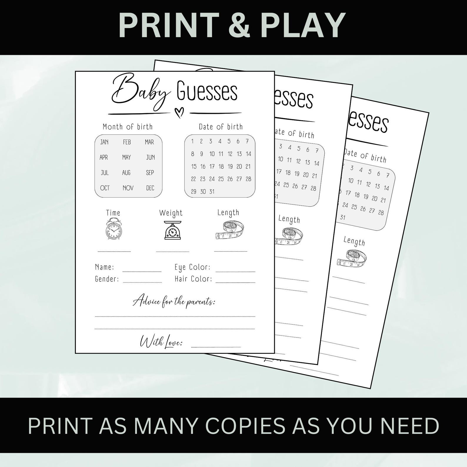 Guess the Due Date and Weight, Baby Shower Game, Guess Baby's Gender ...