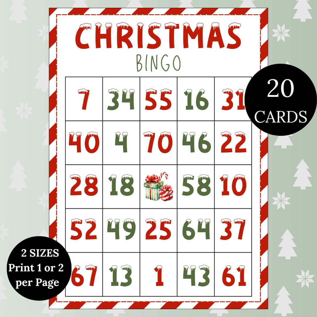 Christmas Number Bingo - 20 Printable Bingo Cards, Fun Xmas Family ...
