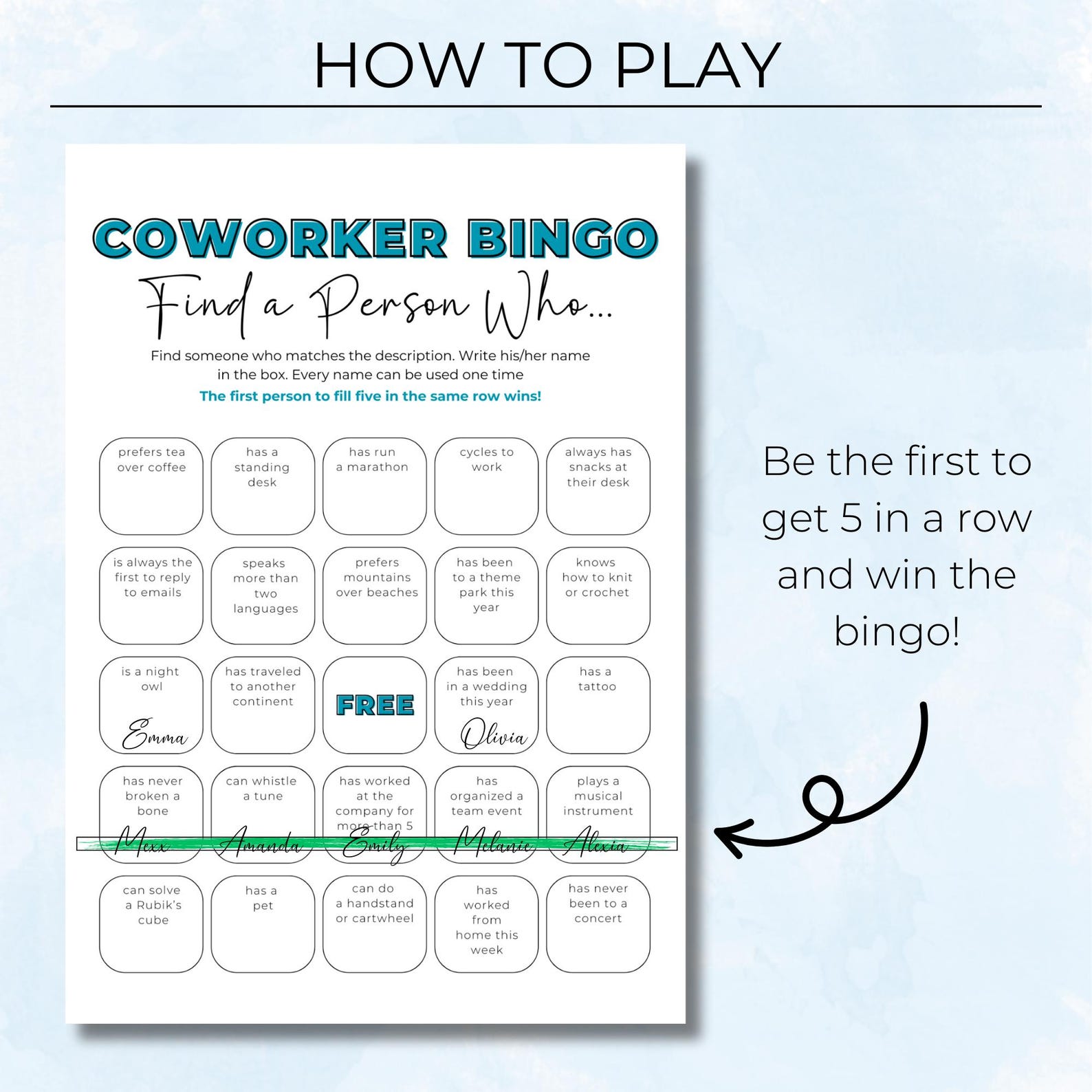 Coworker Bingo, 100 Cards, Printable Team Building Game, Office ...