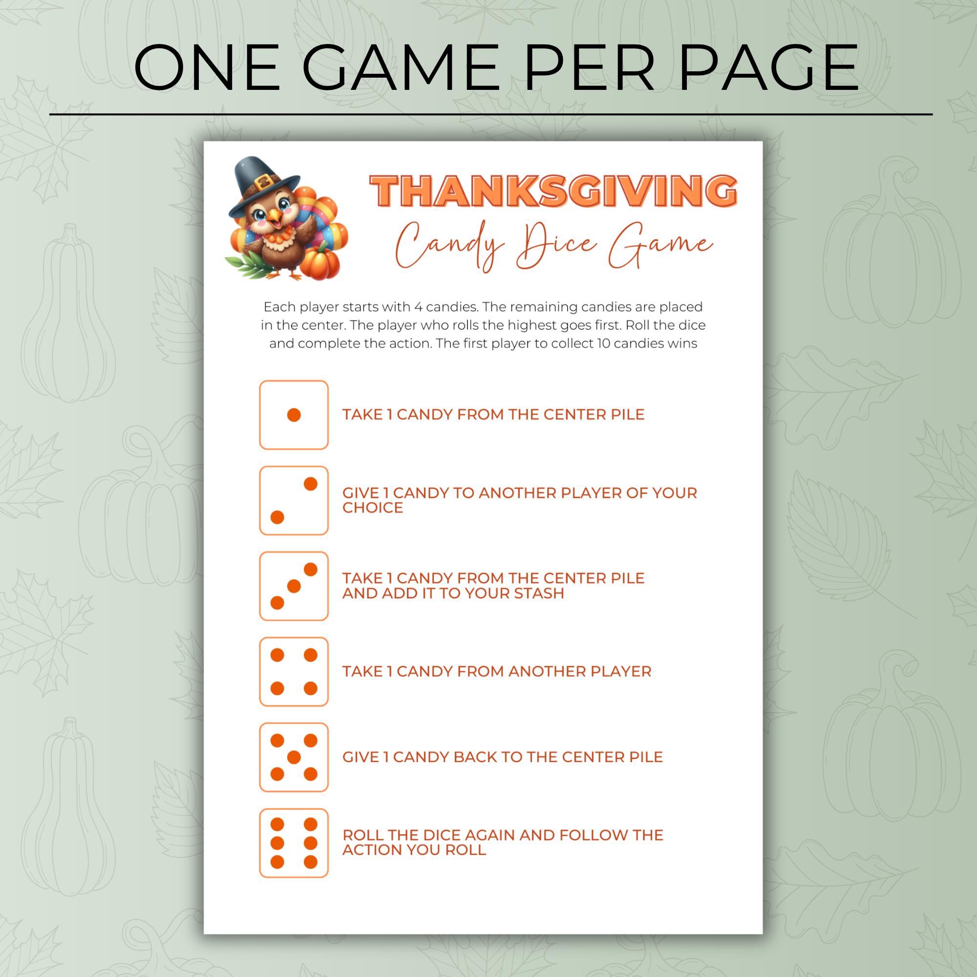 Thanksgiving Candy Dice Game, Printable & Editable Canva Template ...