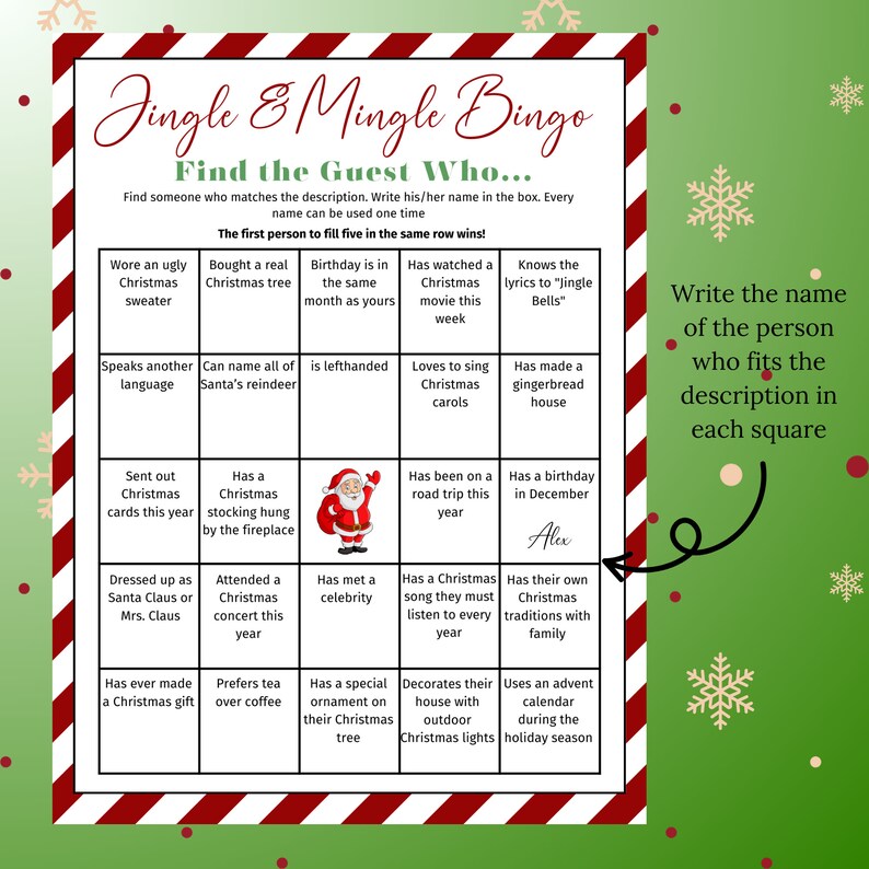 Christmas Jingle and Mingle Bingo, Family Reunion Game, Getting to Know ...
