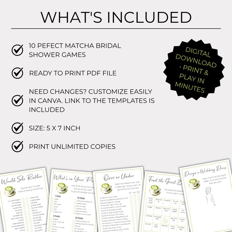 Perfect Matcha Bridal Shower Games, Editable Bachelorette Party Games ...