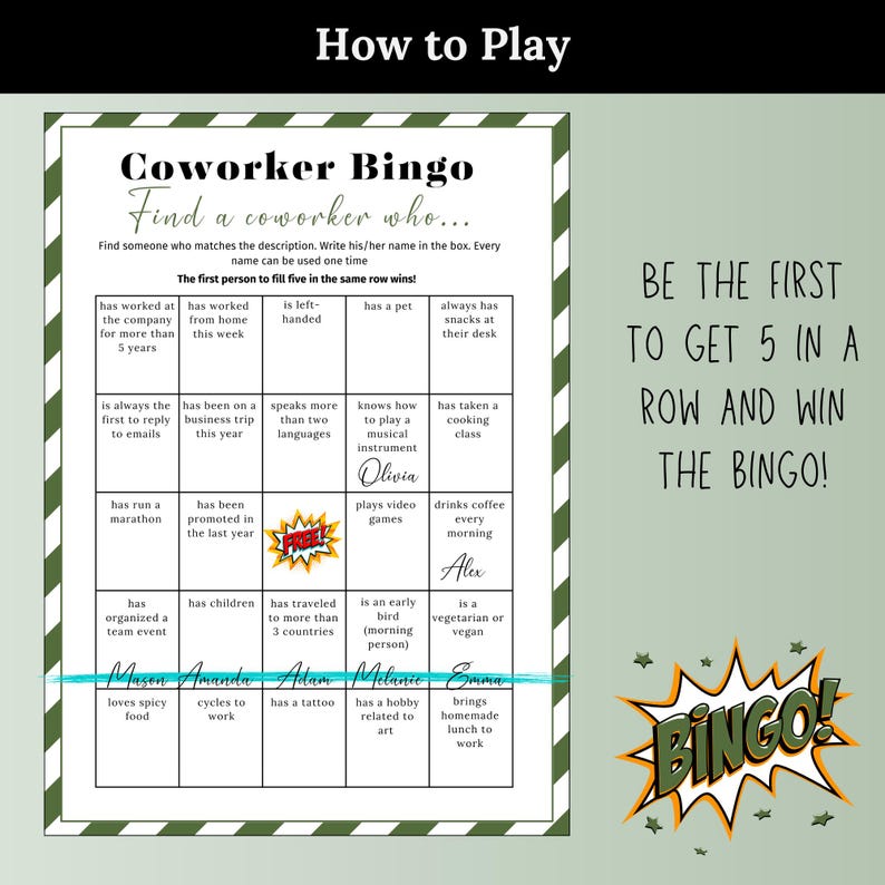 Coworker Bingo Printable – Ice Breaker, Get to Know You, Find Someone ...