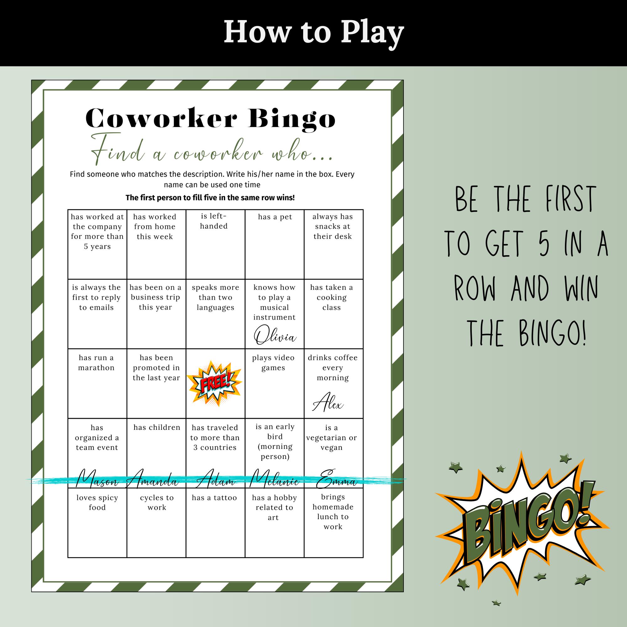 Coworker Bingo Printable – Ice Breaker, Get to Know You, Find Someone ...