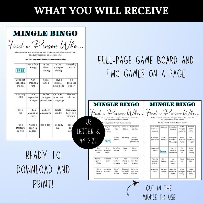 50 Cards Mix and Mingle Bingo, Get to Know You Questions, Find Someone ...
