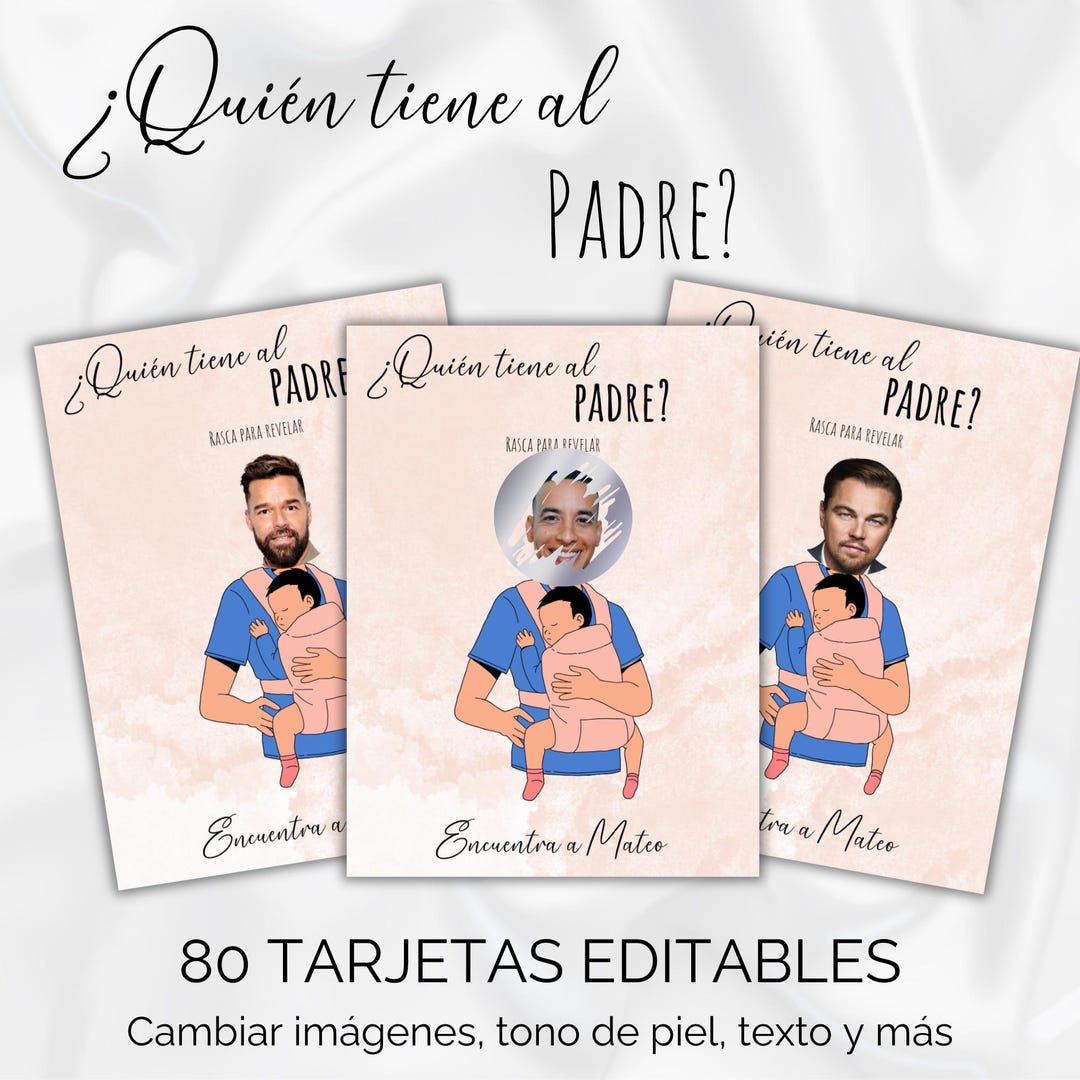 Editable Pink ¿quién Tiene Al Papá? Game, Spanish Baby Shower Scratch off Template, Fun Party ...