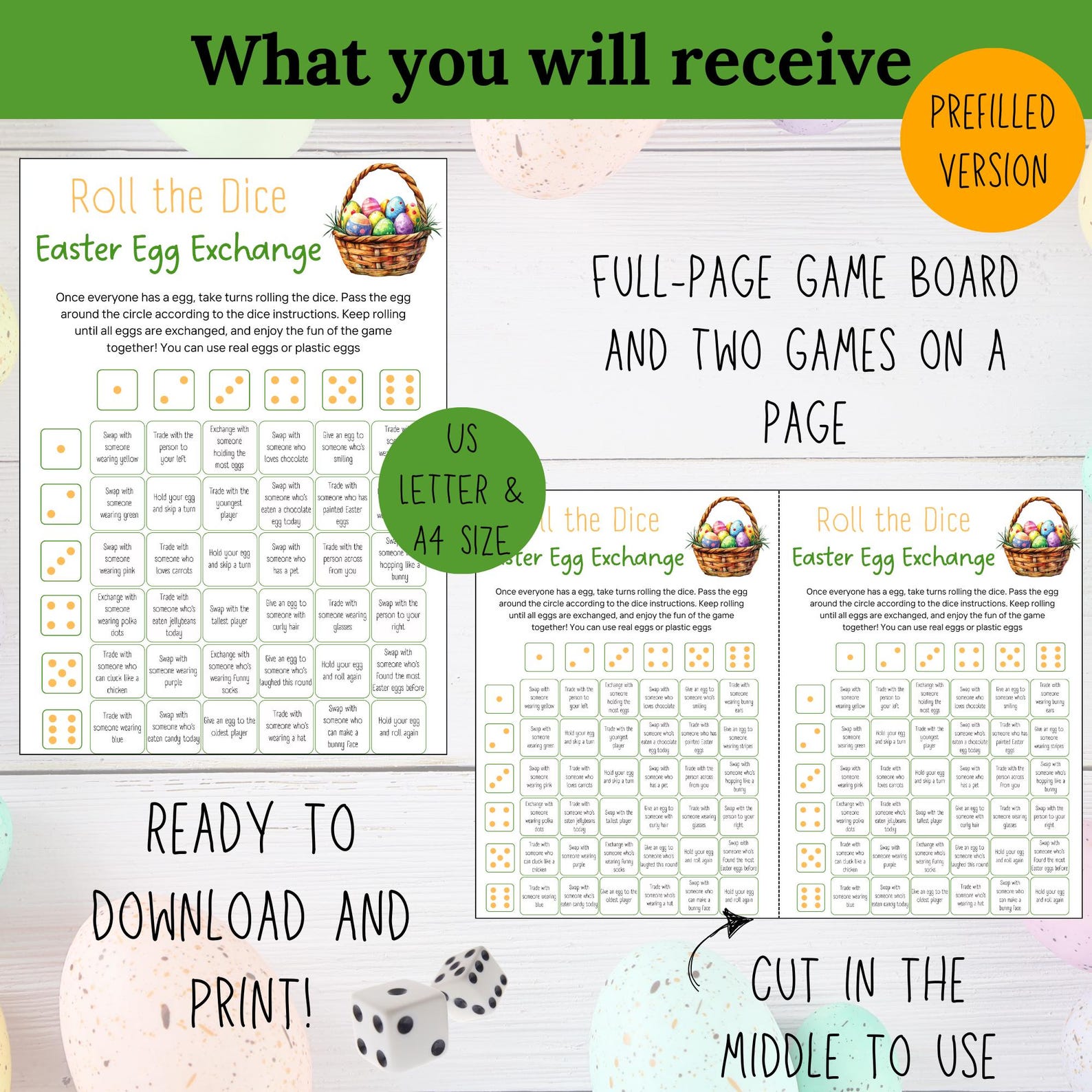 Easter Egg Exchange Dice Game, Printable and Editable Easter Activity ...