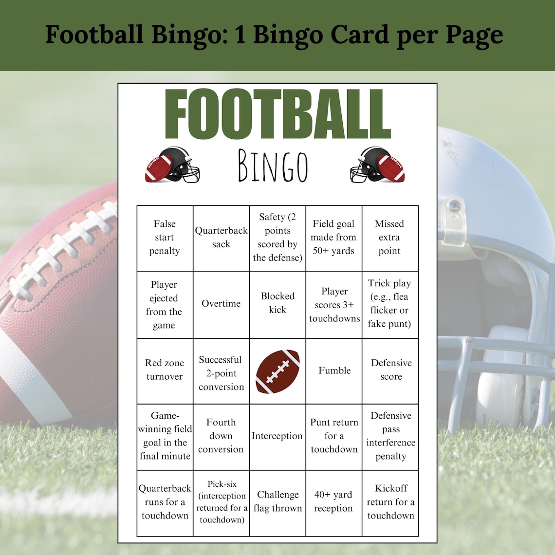 Football Bingo Cards, Perfect for College Bowl Games, Instant Download ...