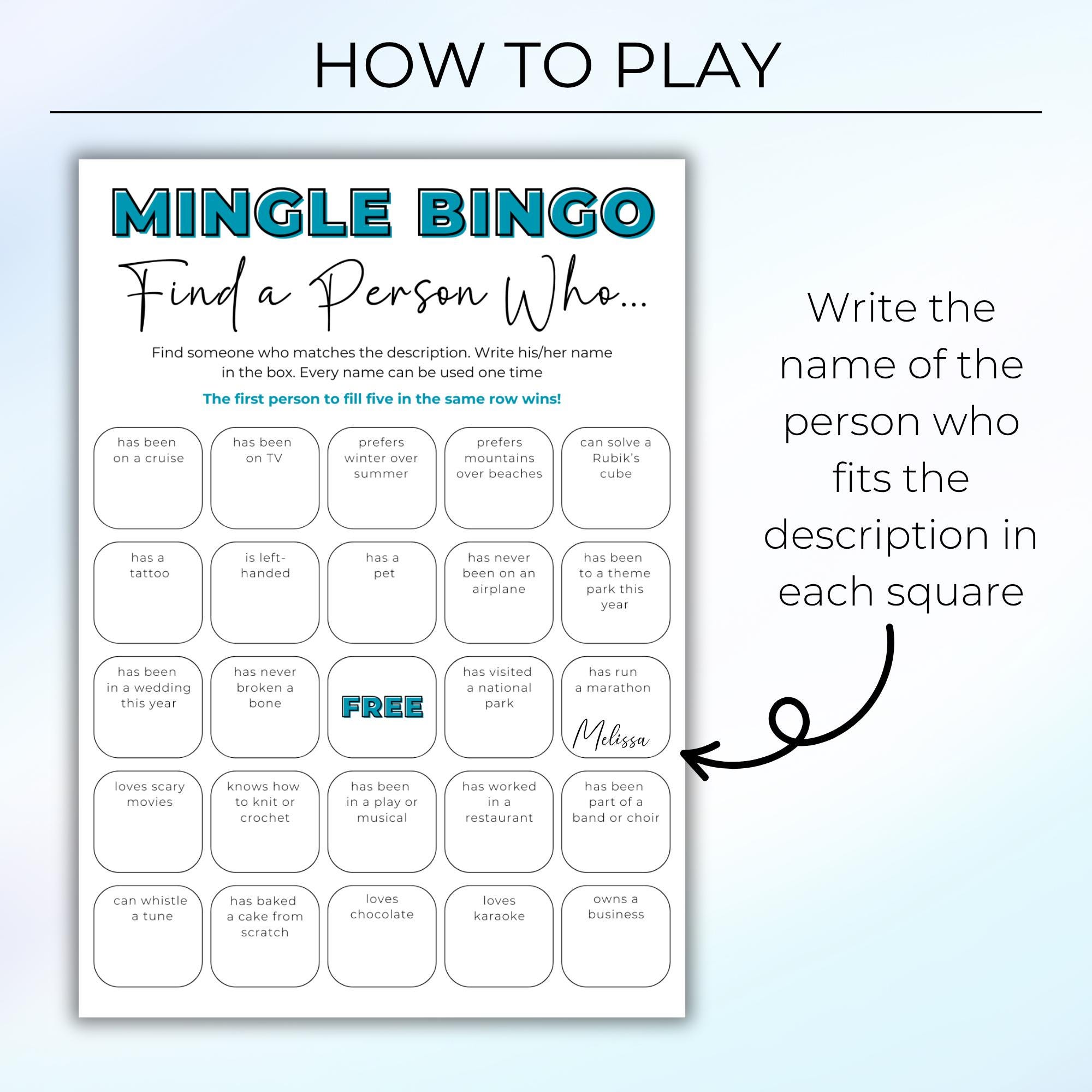 Mix and Mingle Bingo, Get to Know You Questions, Find Someone Who, Ice ...
