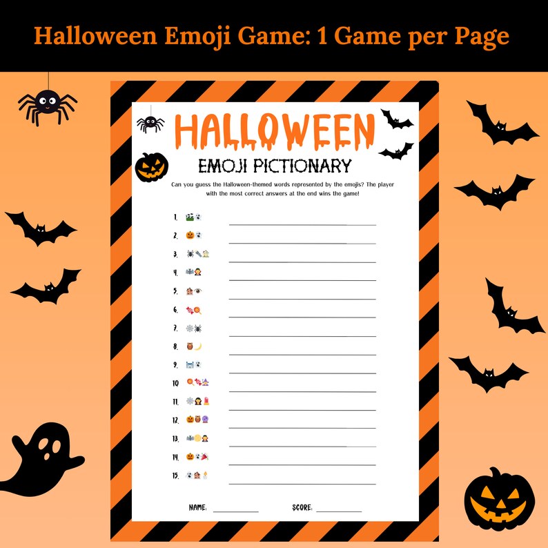 Halloween Emoji Game Printable, Fun Halloween Party Game for Kids ...