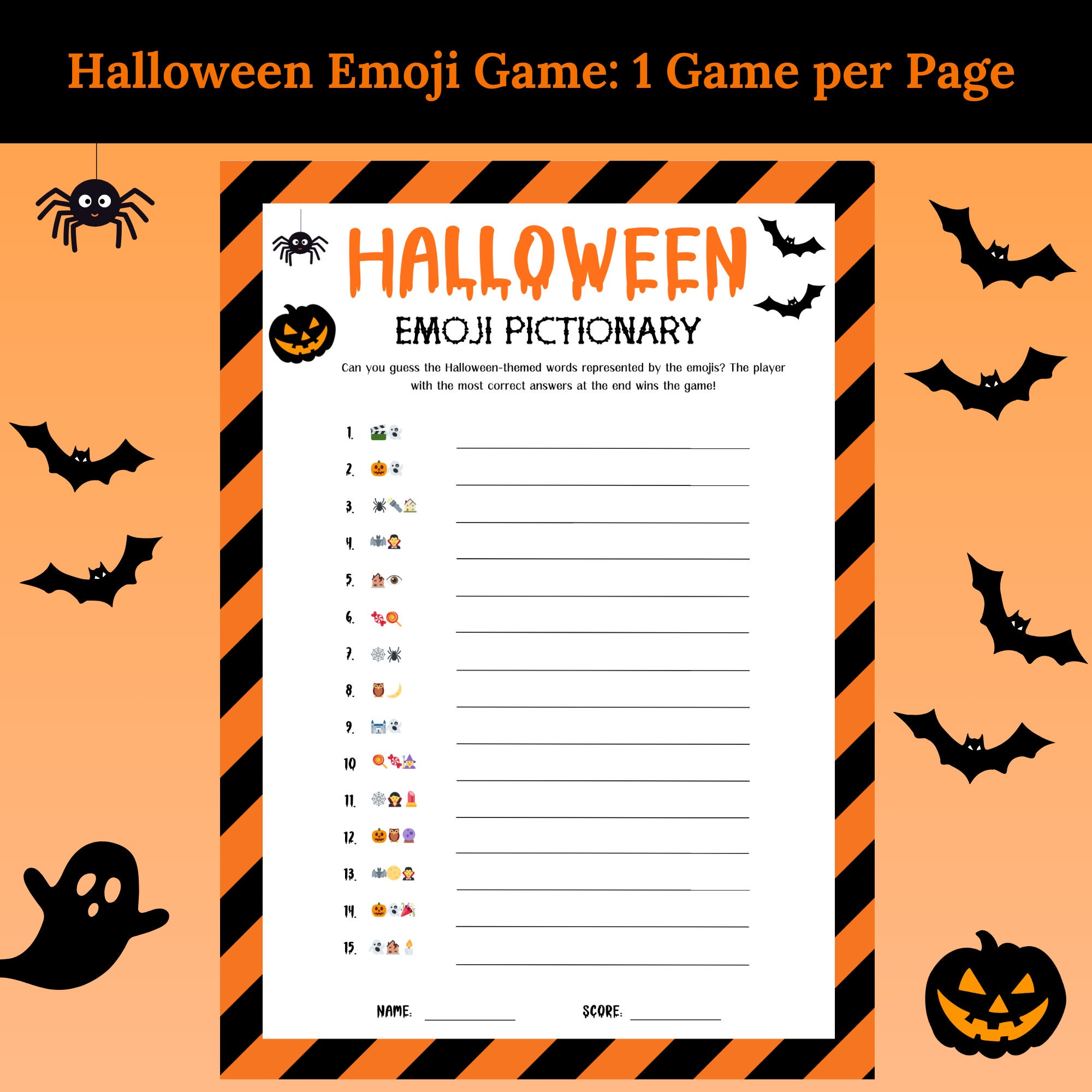 Halloween Emoji Game Printable, Fun Halloween Party Game for Kids ...
