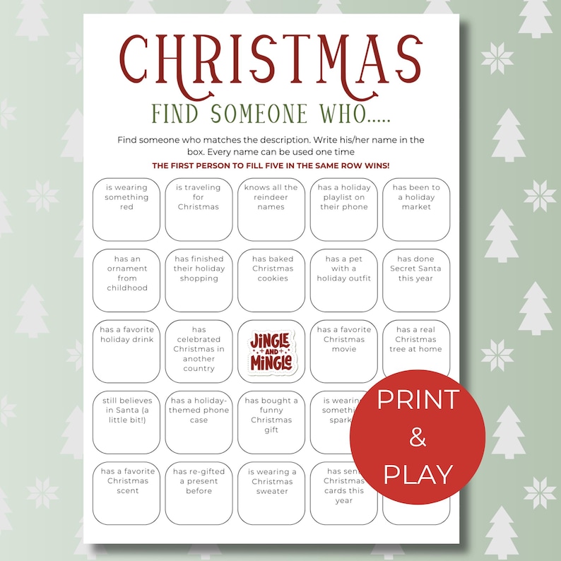 Christmas Jingle and Mingle Bingo, Editable Printable Mix and Mingle ...