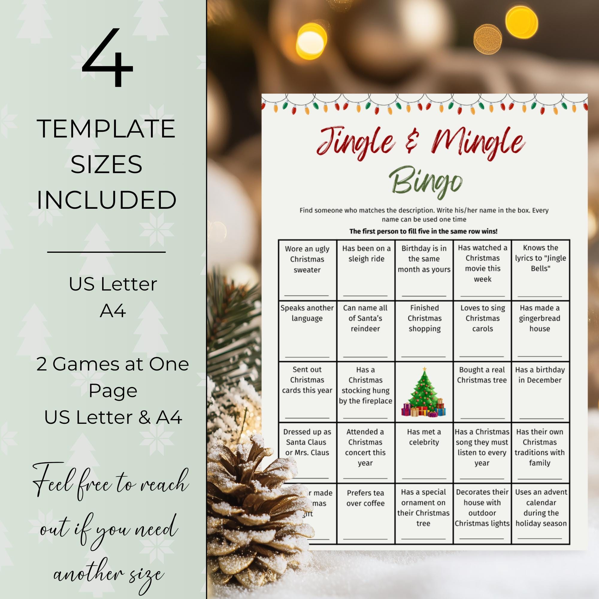 Jingle & Mingle Christmas Bingo, Find Someone Who Ice Breaker Game ...