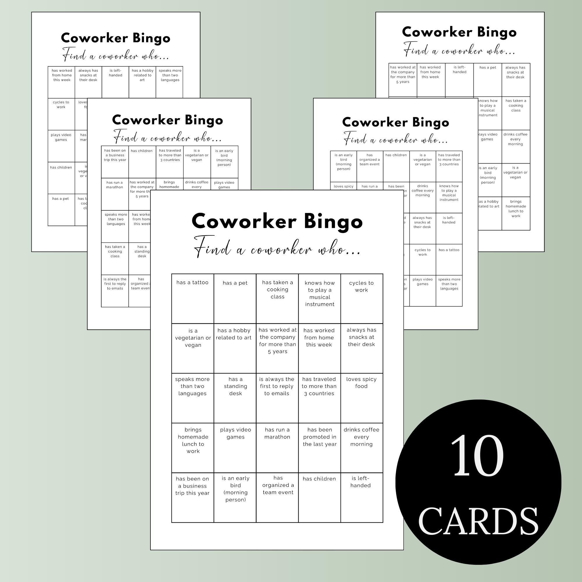 Coworker Bingo Printable, Team Building Game, Fun Office Activity ...