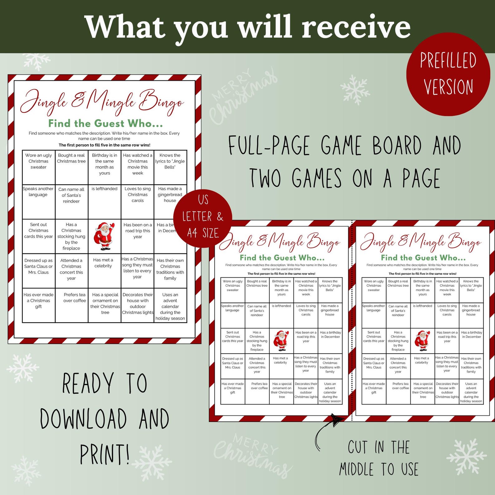 Editable Christmas Jingle and Mingle Bingo, Printable Mix & Mingle Game ...