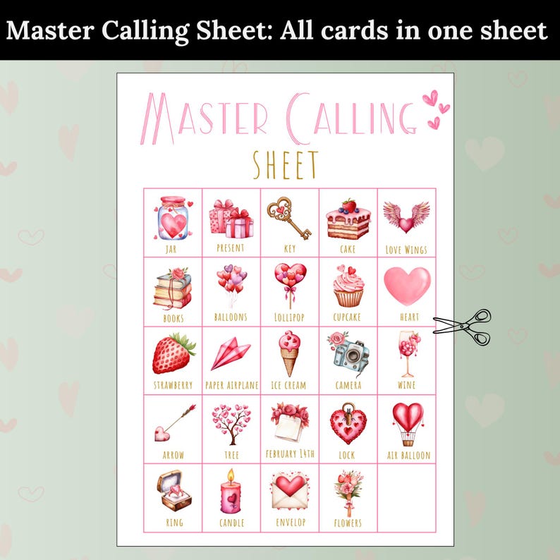 Valentines Day Bingo - 30 Fun Bingo Cards, Valentine Printable Games ...