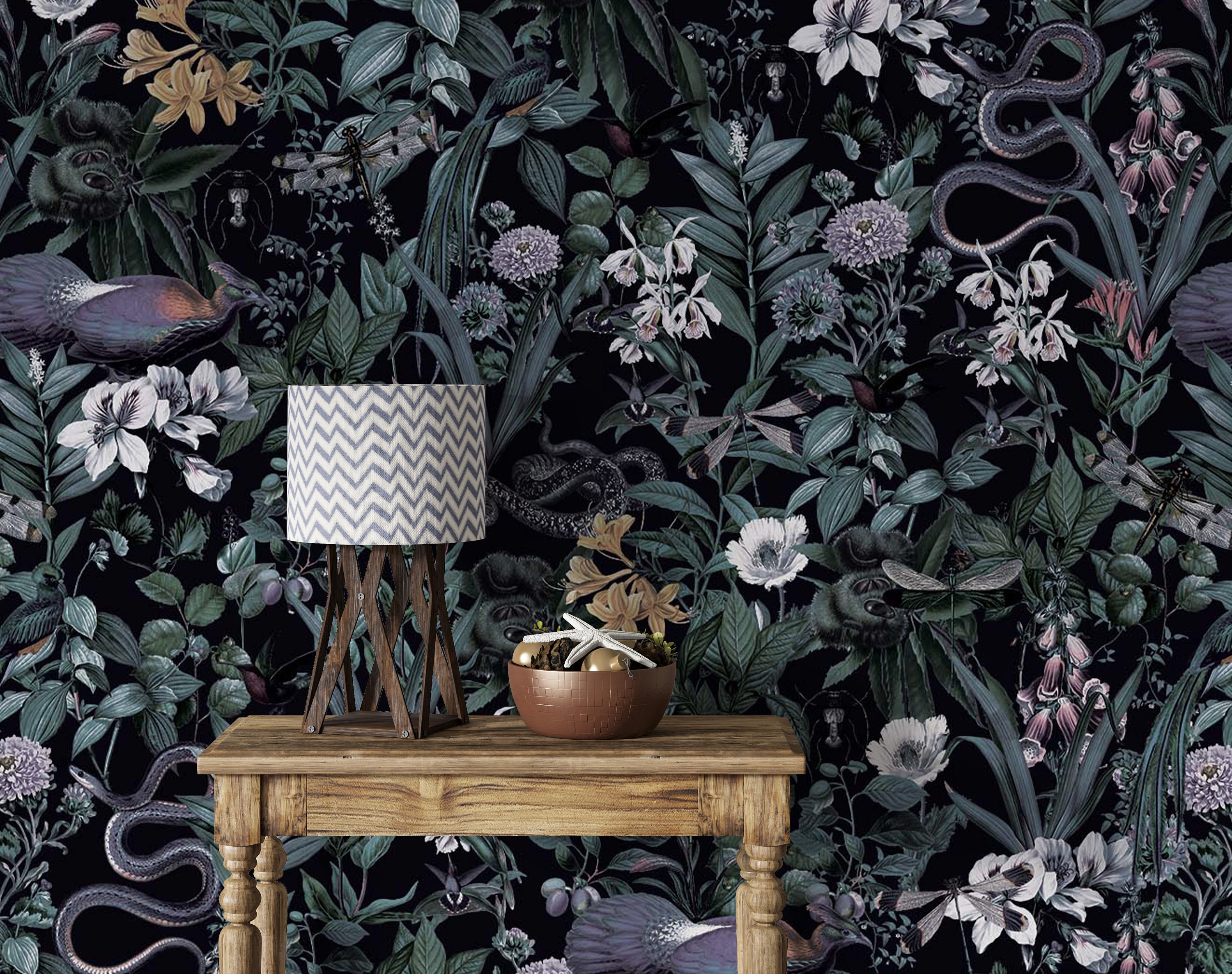 Botanic Garden Wallpaper,minimalist Green Leaves and White Flowers ...