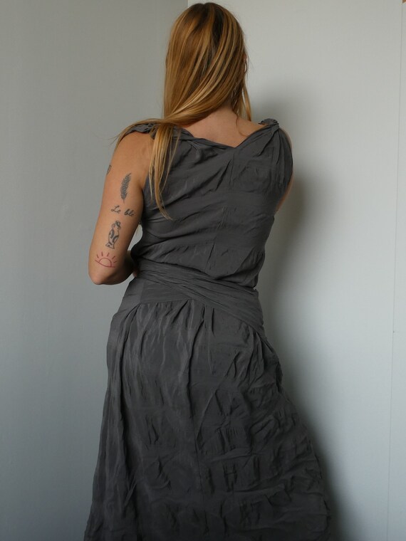 Mesh grey maxi waffle weave dress to tie slightly see… - Gem