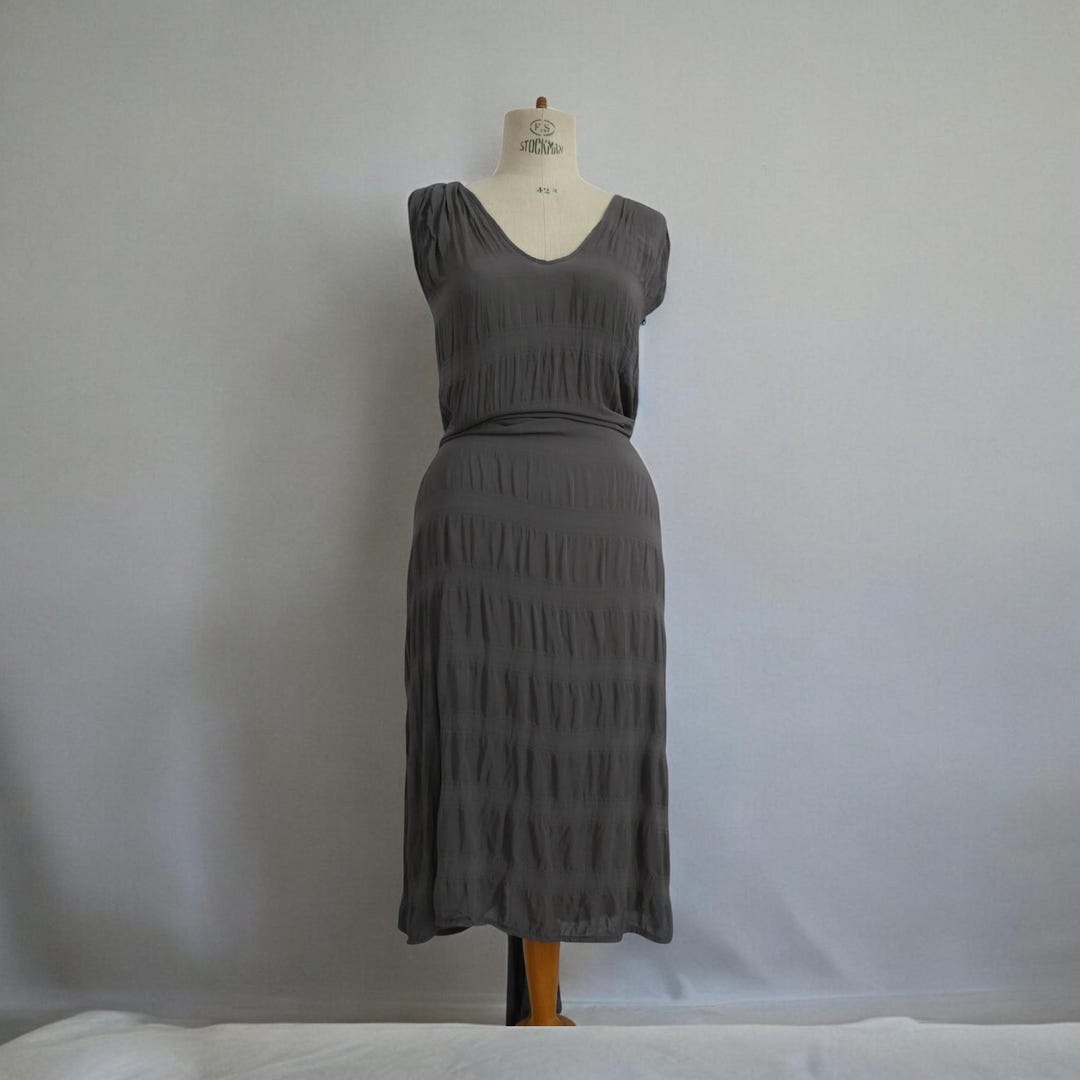 Mesh Grey Maxi Waffle Weave Dress to Tie Slightly See-through | Size S ...