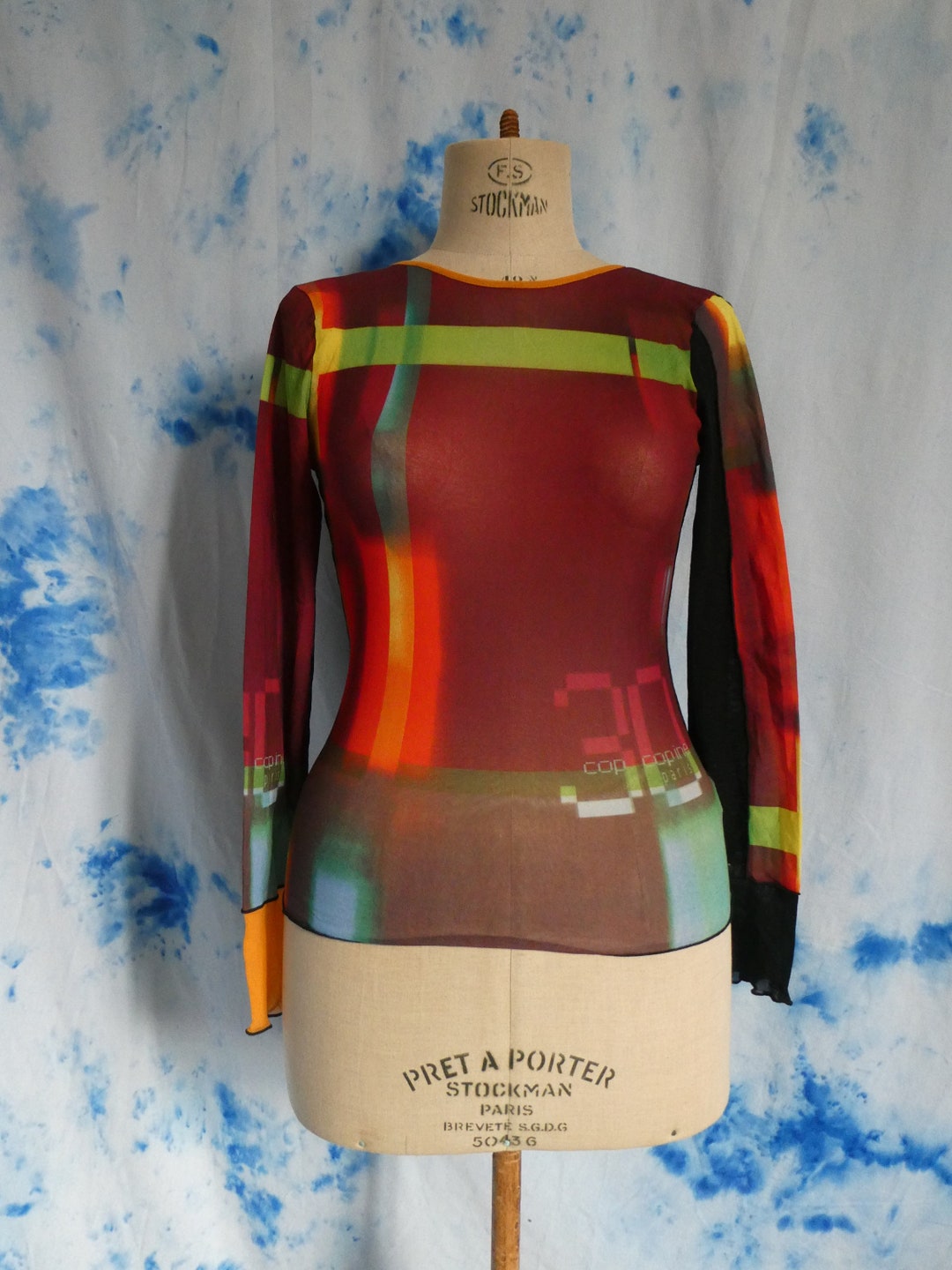 Vintage Cop Copine Futuristic Top Y2K Mesh Long Sleeve Top Graphic ...