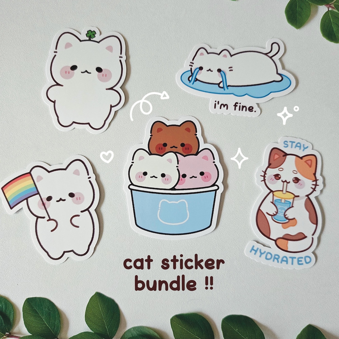 Cute Cat Sticker Bundle Pack- Kawaii Cute Cat Vinyl Stickers, Funny ...