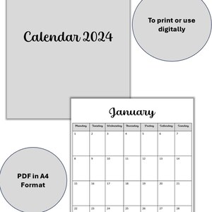 Printable Calendar 2024 Monthly Planner 2024 A4 Format Minimalist ...