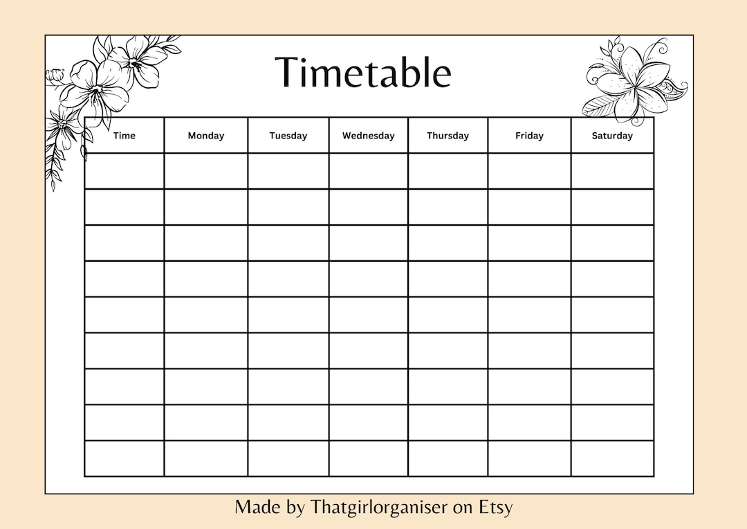 Timetables, Printable 4 Different Versions, Instant Download, 9 Hours ...