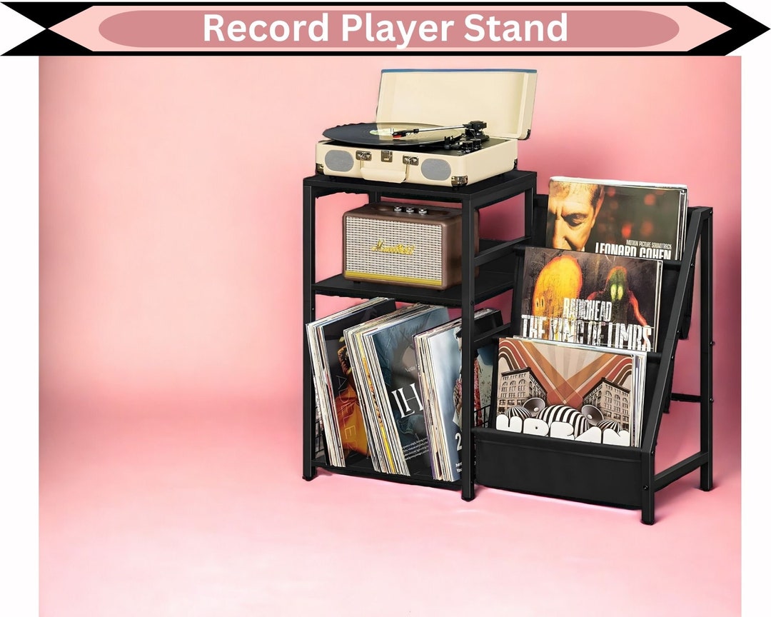 Mid-century Modern Record Player Table, 3 Tier Magazine Rack, Turntable ...