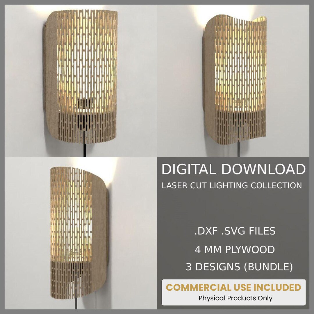 Pacote de luminárias cortadas a laser em SVG e DXF | 3 modelos de ...