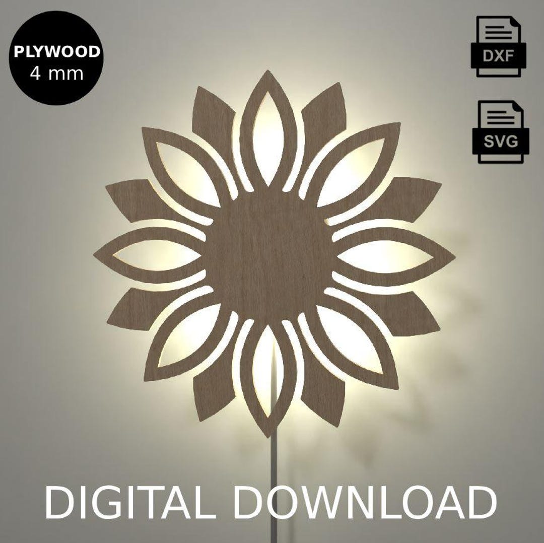 Floral Wall Lamp SVG DXF | Laser Cut Wood Sconce Pattern | 4mm Plywood ...
