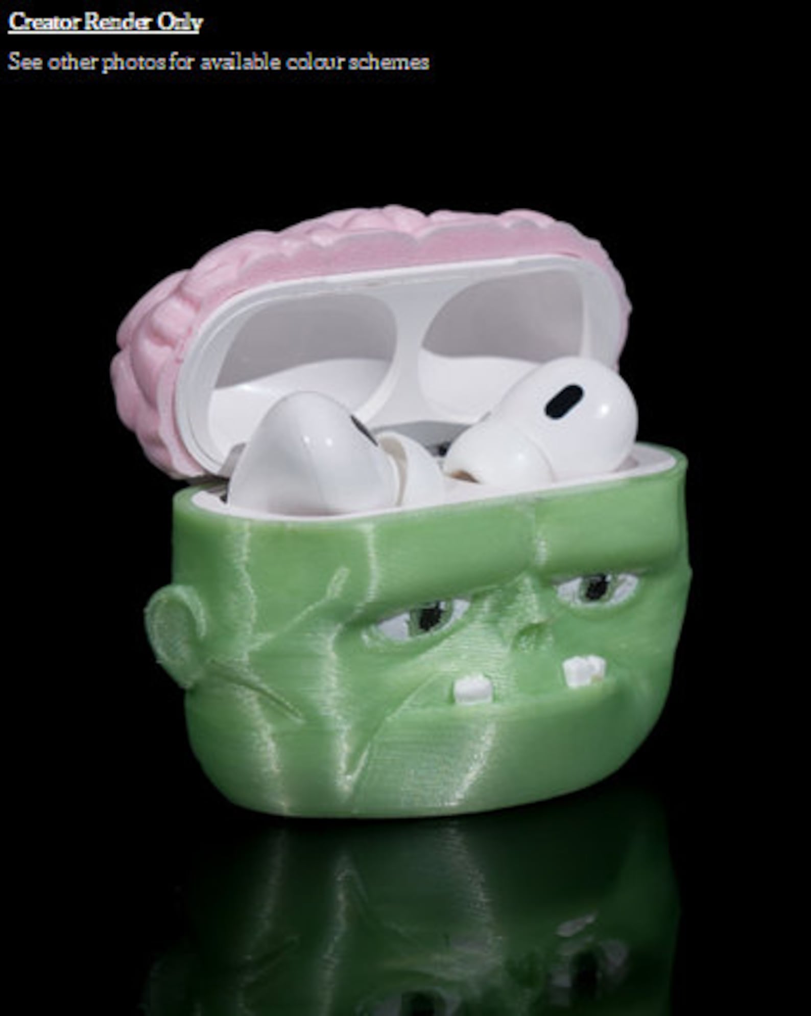 3D Printed AirPod Case - Metal Zombie Head - Green - for AirPod 2nd Gen ...