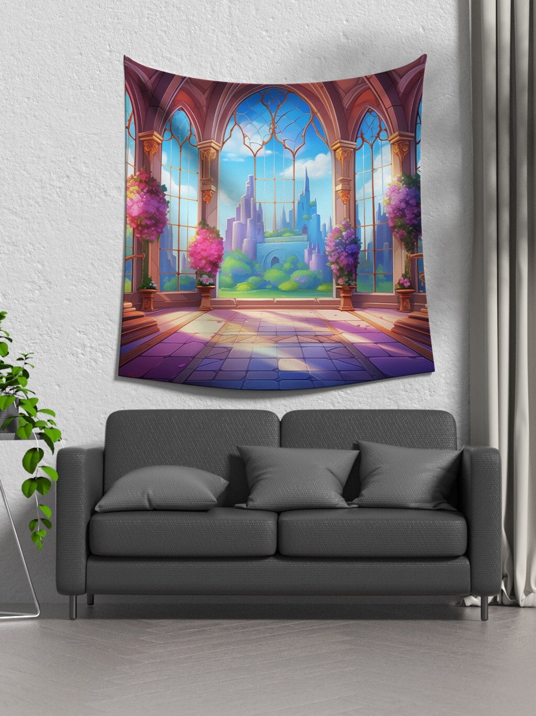 Step Into the Fairytale: Castle Window Fantasy Tapestry for Enchanting ...