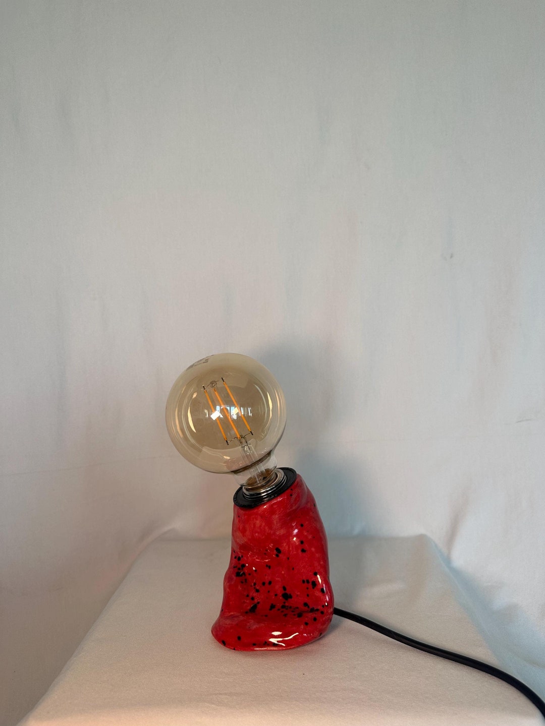 Hand-shaped, Flag Red With Black Dots Ceramic Table Lamp - Etsy