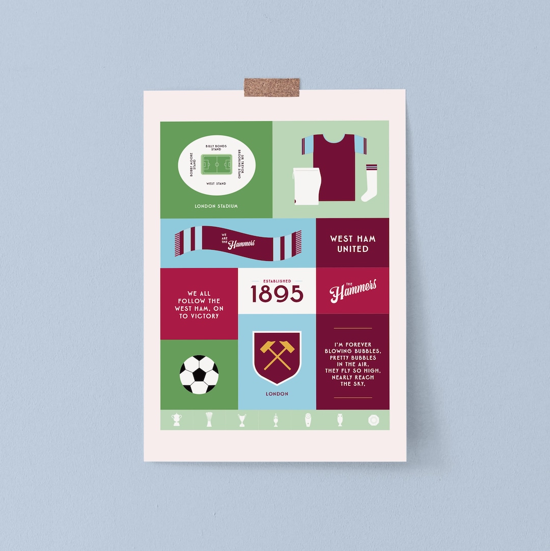 West Ham Art Print | Gifts for Football Fans, Wall Art, West Ham Gifts ...