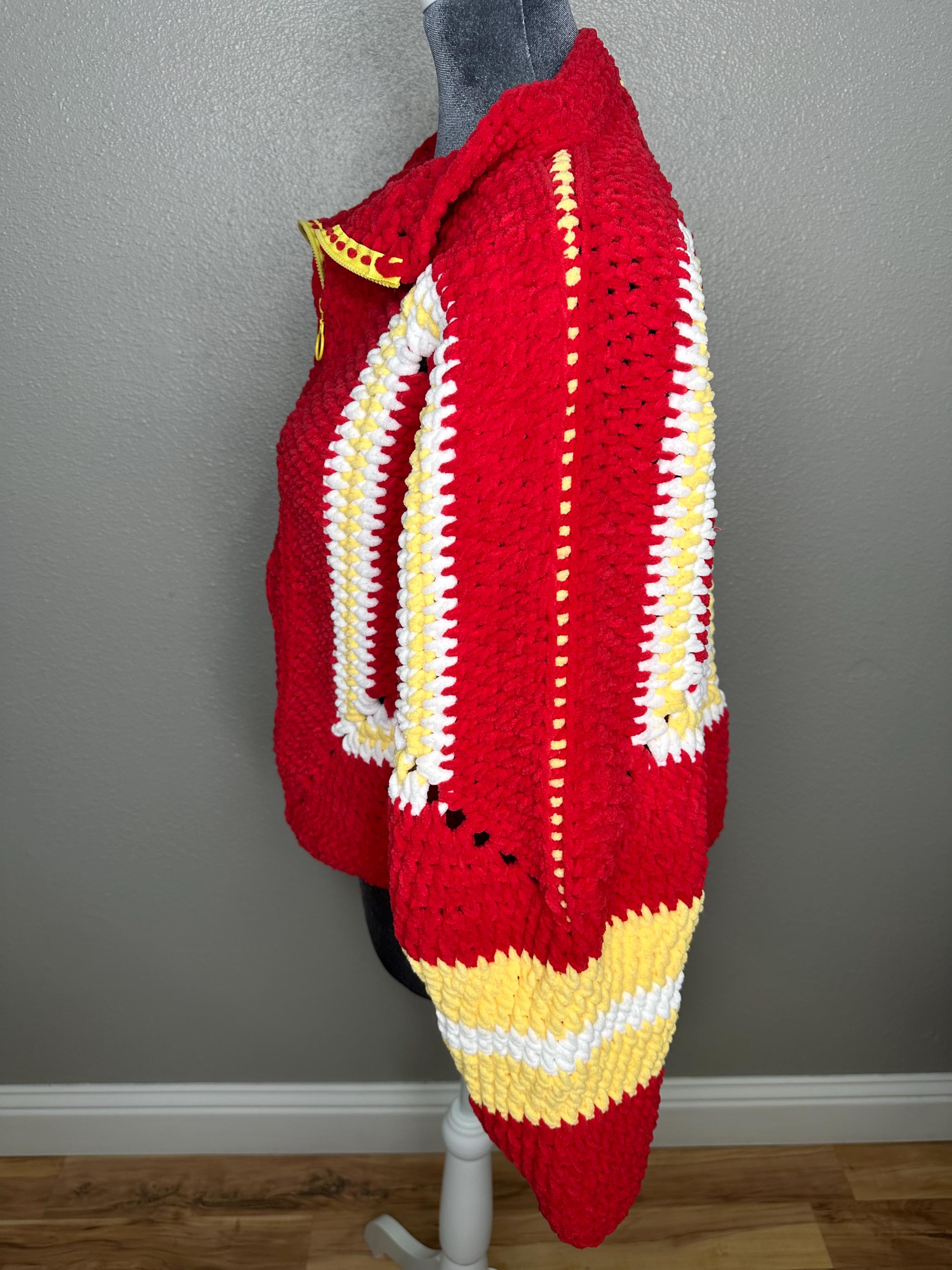 Kansas City Chiefs Handmade Crochet Cardigan, Thick Warm Sweatshirt ...