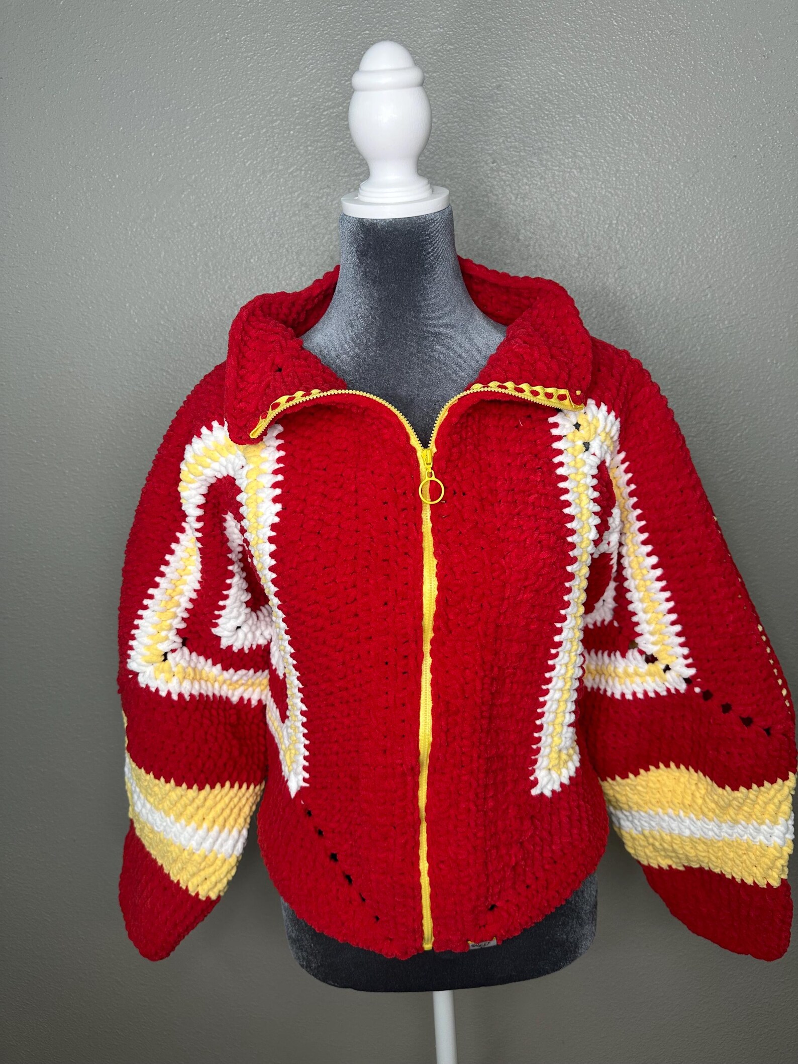 Kansas City Chiefs Handmade Crochet Cardigan, Thick Warm Sweatshirt ...
