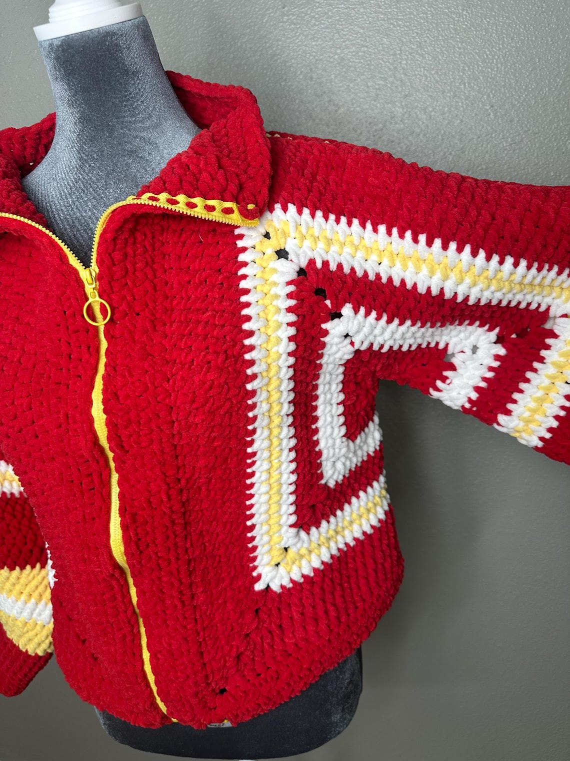 Kansas City Chiefs Handmade Crochet Cardigan, Thick Warm Sweatshirt ...