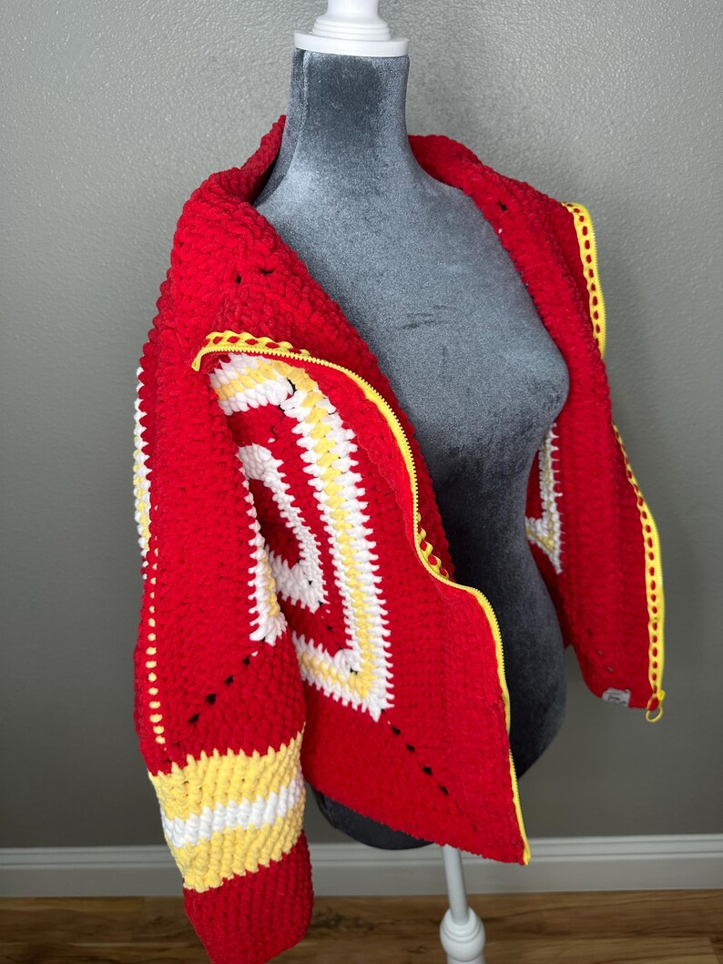 Kansas City Chiefs Handmade Crochet Cardigan, Thick Warm Sweatshirt ...