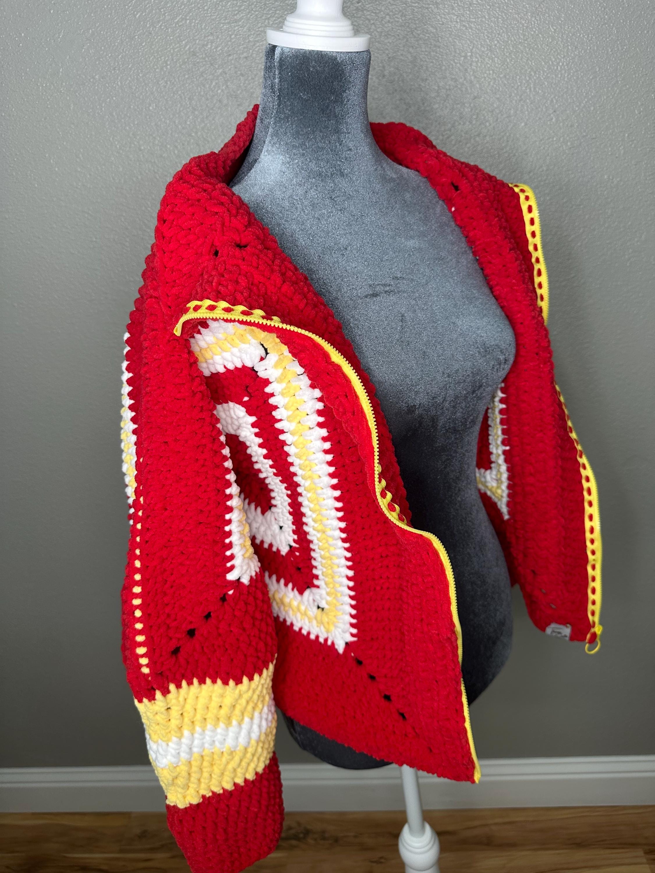 Kansas City Chiefs Handmade Crochet Cardigan, Thick Warm Sweatshirt ...