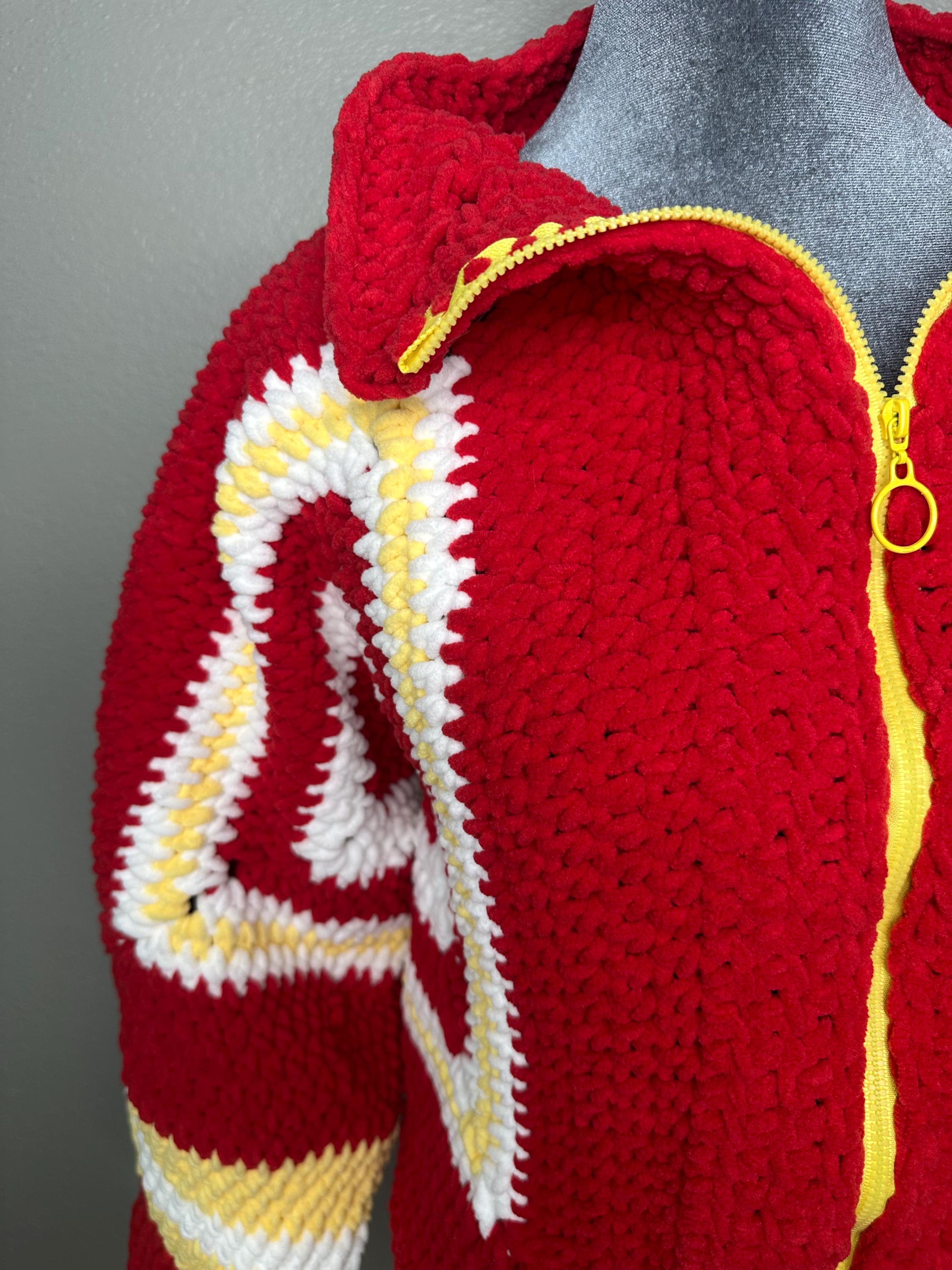 Kansas City Chiefs Handmade Crochet Cardigan, Thick Warm Sweatshirt ...