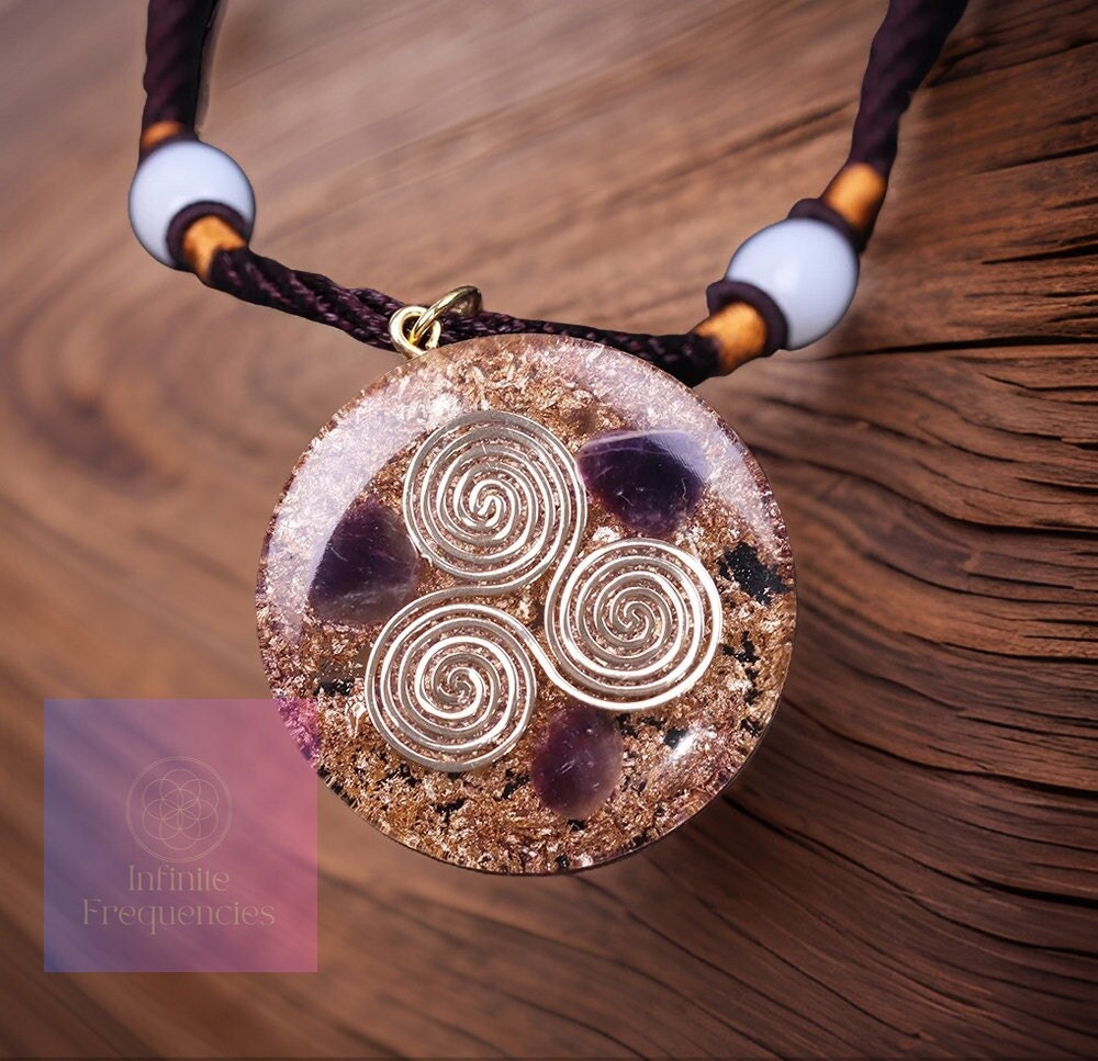 Amethyst Gold Foil Triskele Orgone Pendant Necklace,natural EMF ...