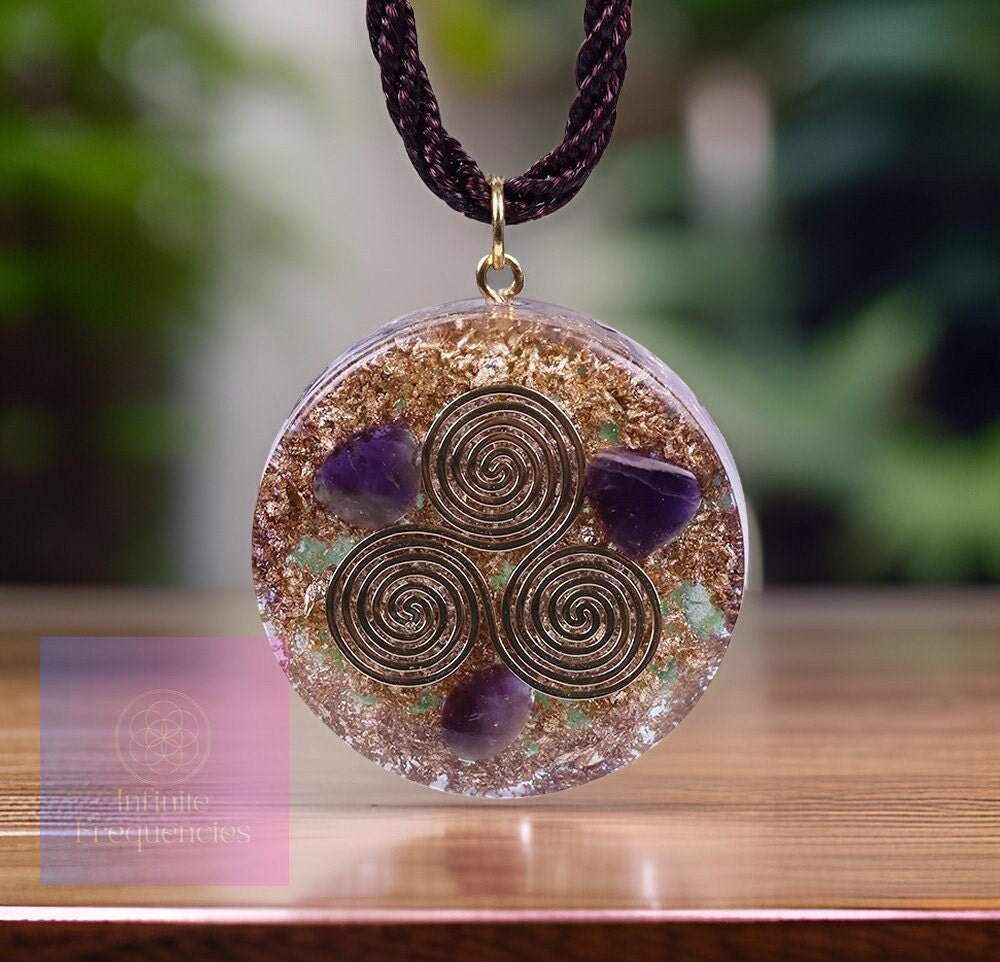 Amethyst Gold Foil Triskele Orgone Pendant Necklace,natural EMF ...