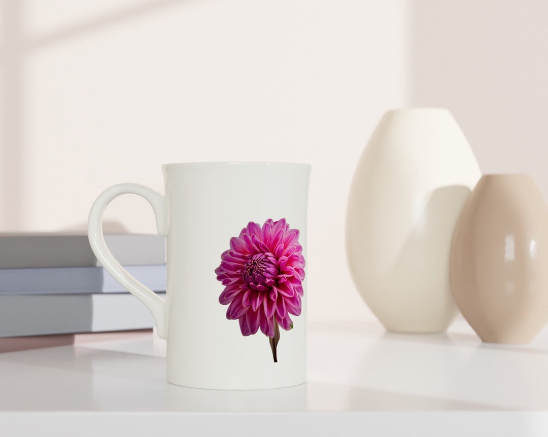 White Porcelain Slim Mug With Flower - Etsy