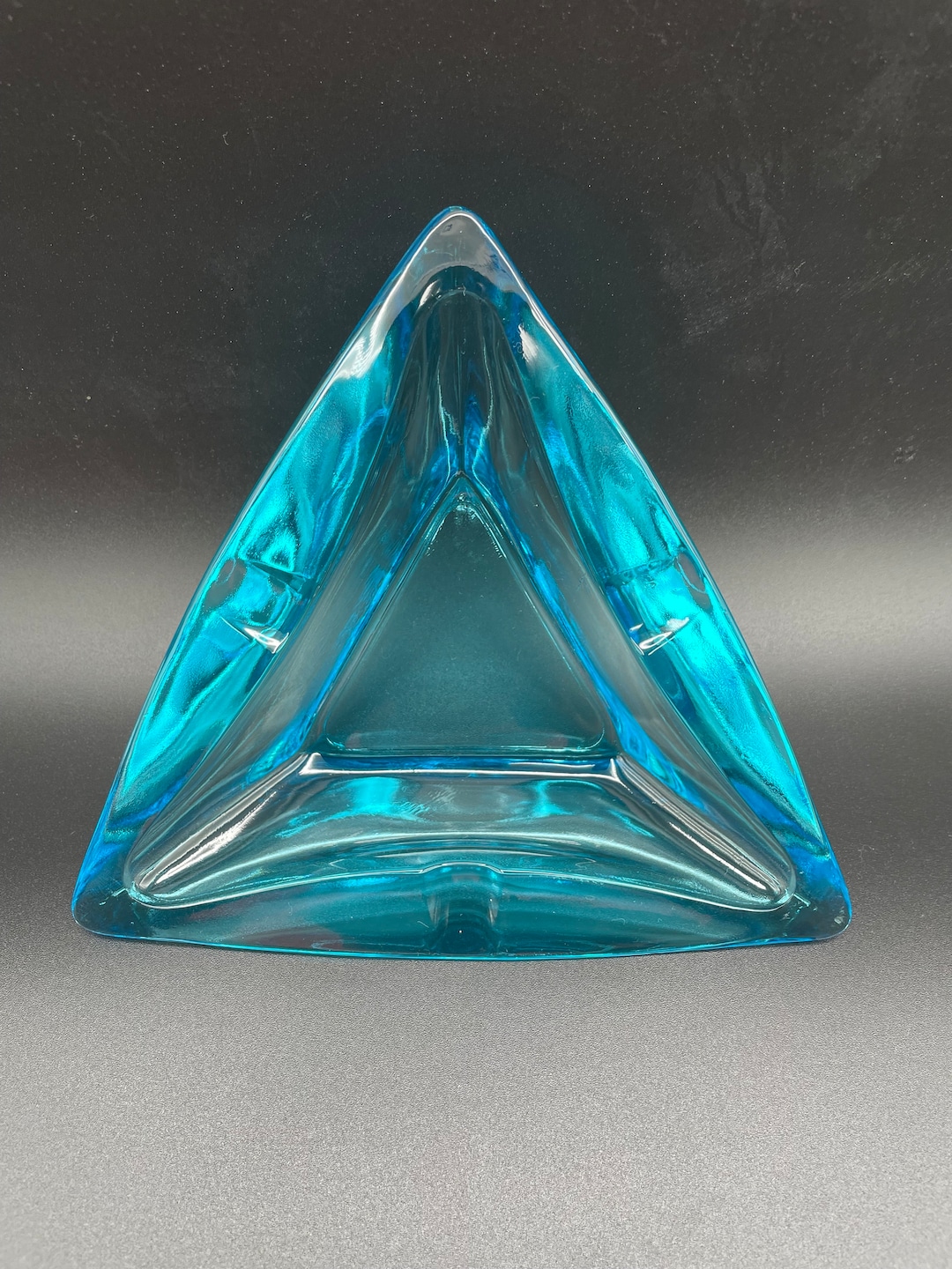 Classic Hazel Atlas Blue Glass Triangle Ashtray - Unique Mid-century ...