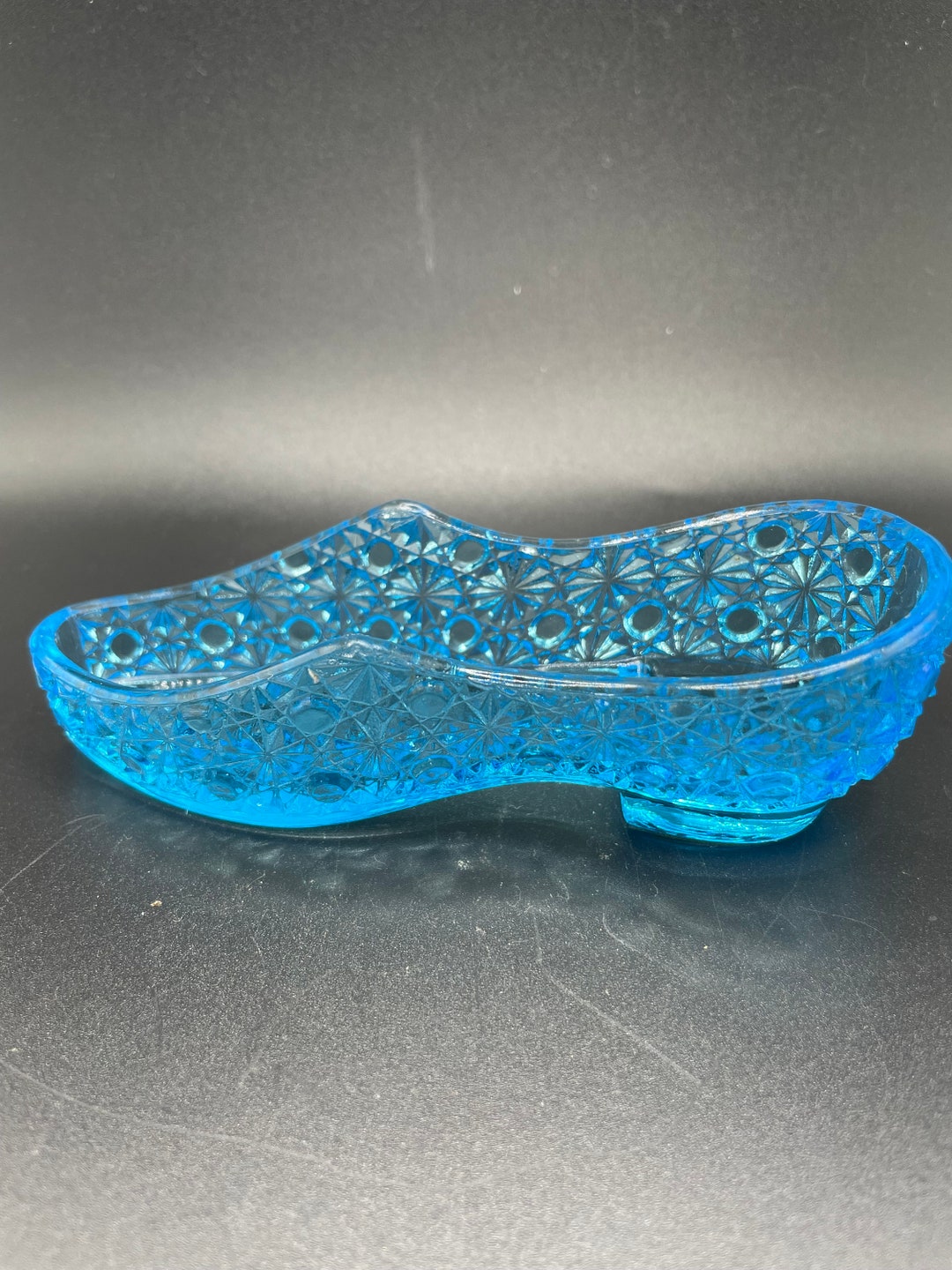 Antique 1886 EAPG Bryce Brothers Blue Glass Slipper Shoe Delicate Daisy ...